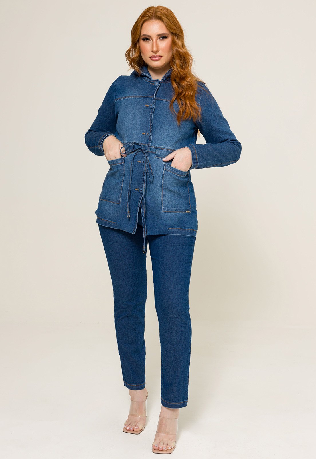 Parka Jeans Feminina com Capuz Alina